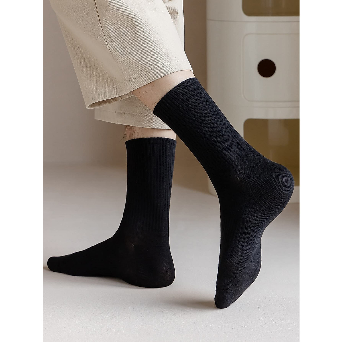 Weston Ink 6 Pairs Men's Solid Crew Socks Casual Socks Japanese Crew Knit Socks (6 Pairs[Black/Red/Brown/Khaki/White/Beige])