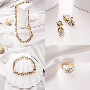 SYHOL Gold Jewelry Sets for Women 18K Gold Filled Jewelry Necklace Set Wedding Bridal Fashion Jewelry Sets Women Accessories Bracelets Earrings and Rings Sweetheart Gifts (GX0033)