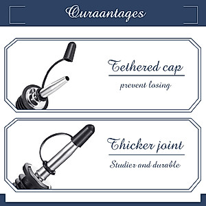 100 Pieces Liquor Pourer Stainless Steel Liquor Bottle Pourers with Siamese Rubber Dust Caps Pour Spouts Alcohol Pourer Spouts Bar Juice Pourers Wine Pourers Tapered Spout About 3/4 Inch Bottle Mouth