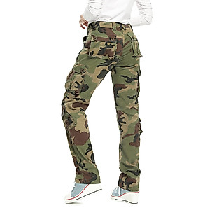 OCHENTA Womens Cotton Stretch Camo Cargo Pants Combat Tactical Casual Work Travel with Pockets with 8 Pockets Camo 29 Size 6