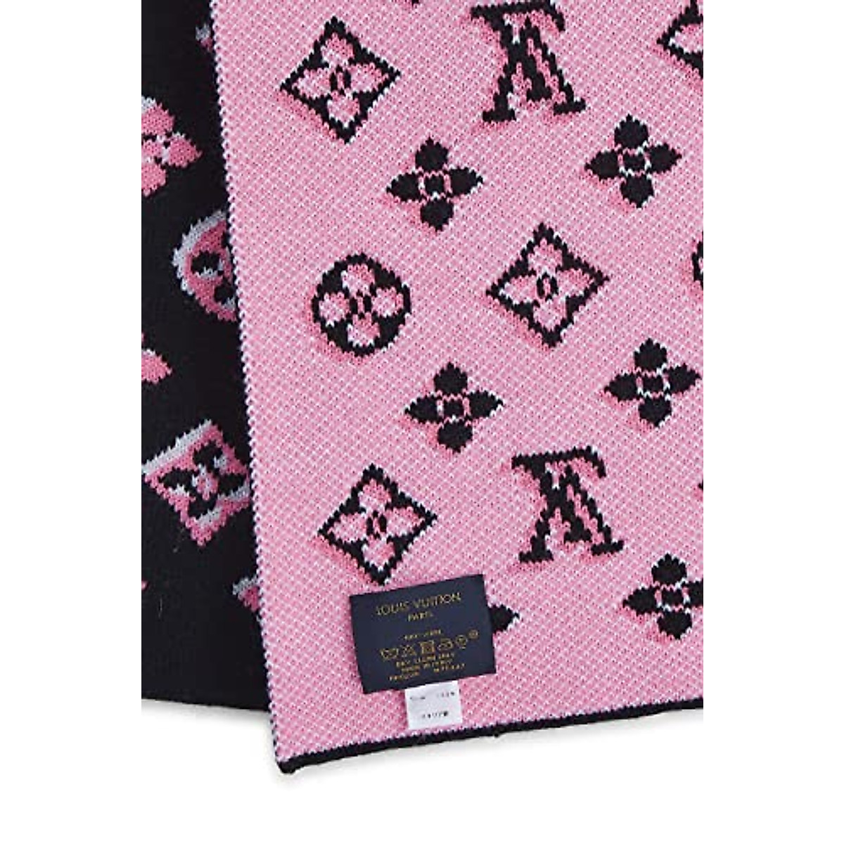 Louis Vuitton, Pre-Loved Black & Pink Wool 3D Monogram Scarf, Multi