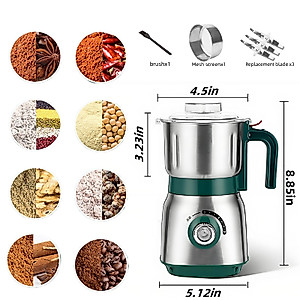 Electric Grain Grinder 600g, Electric Bean Grinder, and Spice Grinder, Split Design Grinder, 500W Removable Blade Grinder Applicable to Coffee Beans,Herbs,Nuts,Spices,Grain Mill, Wet and Dry Grinder