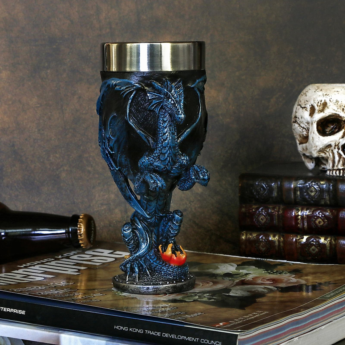 alikiki Medieval Fantasy Blue Dragon Goblet - Dungeons and Dragons Gifts Party Decoration D&D Game Chalice Cup of Thrones Merchandise 7oz Stainless Steel Gothic Drinking Cups