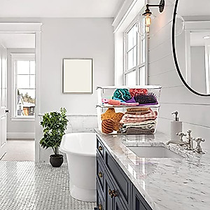 EZOWare 6 Pack Stackable Clear Refrigerator Organizer Bins with Lid, Narrow Plastic Storage Box Containers Ideal for Kitchen Cabinet, Pantry Organization, Fridge, Freezer - 2 Sizes