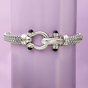 Ross-Simons Italian Sterling Silver Horsebit Bracelet With Black Onyx. 8 inches