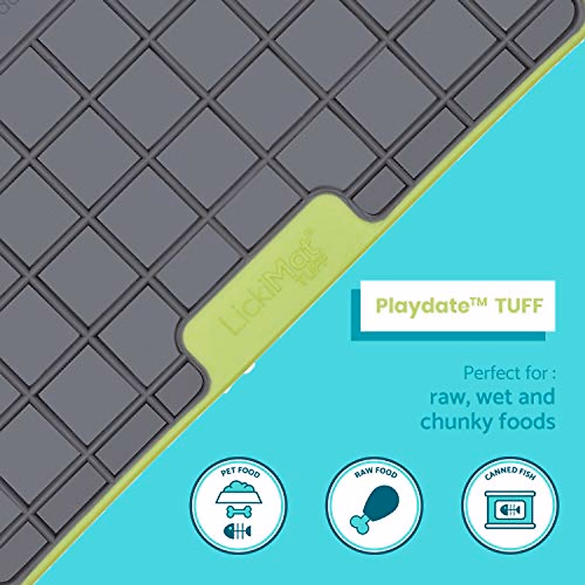 Lickimat Tuff, Heavy-Duty Playdate, Dog Slow Feeder Lick Mat, Boredom Anxiety Reducer; Perfect for Food, Treats, Yogurt, or Peanut Butter, Fun Alternative to a Slow Feed Dog Bowl, Turquoise