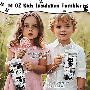 Cat Lover Gifts, Black Cat Tumbler with Handle and Straw for Kids, Birthday Gift for Cat Lovers Girls, 14 oz Stainless Steel Travel Mug for Toddlers, It's Fine I'm Fine Everything Is Fine Cat Mug