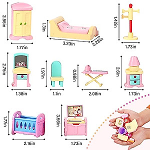 59 Pcs Dollhouse Furniture Accessories Sets Living Room Dining Room Bedroom Bathroom Miniature Doll House Furniture Plastic Pretend Doll Housework Cleaning Furniture Play Toy Gifts for Boy Girl Age 6+