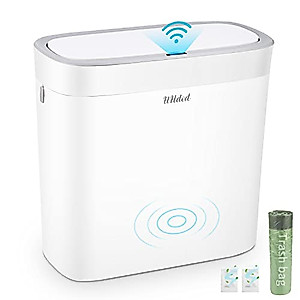 UHdod Touchless Bathroom Trash Can with Lid, 3.2 Gallon Automatic Motion Sensor Smart Trash Bin, Slim Plastic Narrow Garbage Can for Bathroom, Kitchen, Office, Living Room White