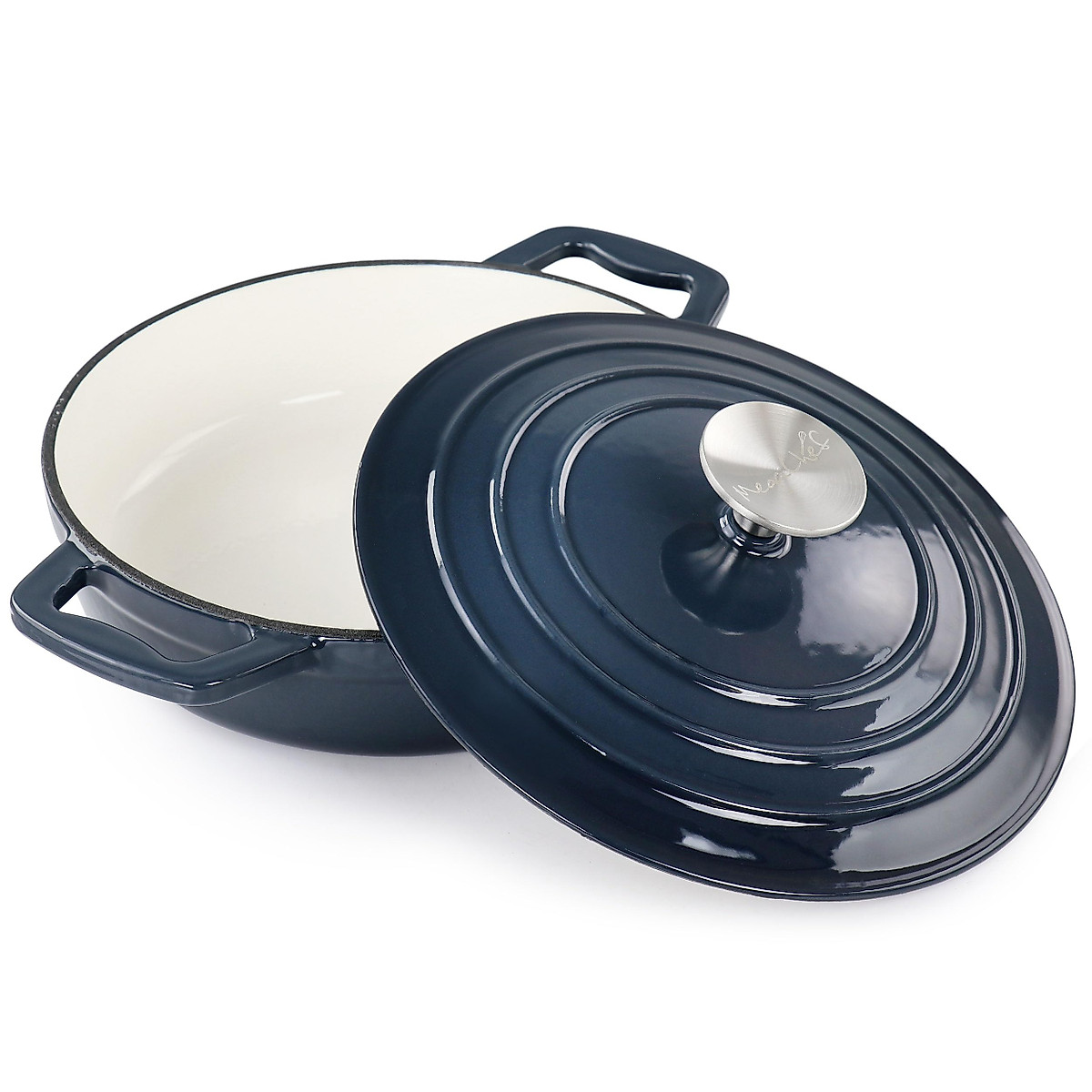 MegaChef 2 Quart Round Enameled Cast Iron Braiser Pan (Dark Blue)