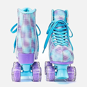 Ruthfot Roller Skates for Women and Girls with Double-Row Four Light up Wheels, High-top PU Leather Rollerskates