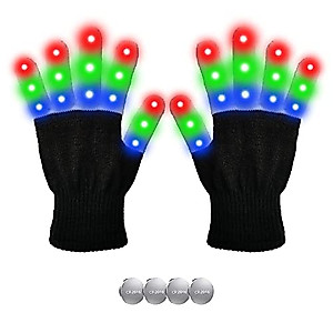 LED Light Up Gloves, 3 Colors 6 Modes Flashing LED Warm Gloves Colorful Glow Flashing Novelty Cool Fan Toys (Small)