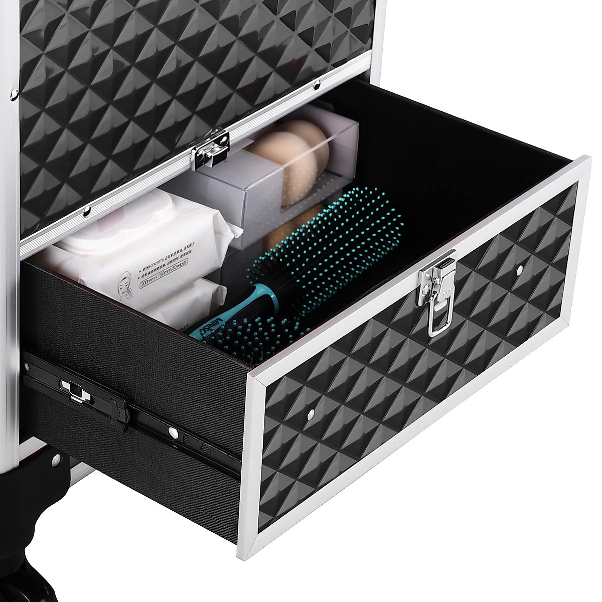 Topeakmart Professional Large Makeup Case, Professional Rolling Cosmetic Organizer Trolley, Portable Travel Makeup Train Case, With Drawer, Locks and Wheels - Black