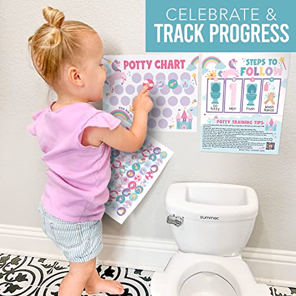 Unicorn Potty Training Chart For Toddler Girls - Potty Training Sticker Chart For Girls Potty, Potty Chart For Girls With Sticker, Sticker Chart For Kids Potty Training Reward Chart, Kids Reward Chart