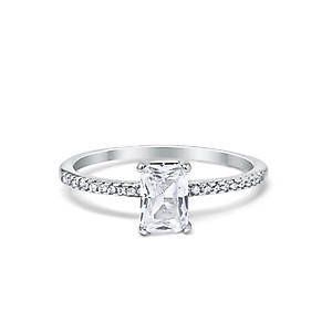 Blue Apple Co. Art Deco Radiant Cut Wedding Engagement Ring Round Simulated Cubic Zirconia 925 Sterling Silver Size-6