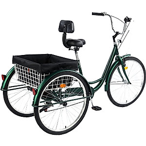 TUOKE Adult Trikes 24 inch Wheels Low Step-Through with Cargo Basket/Full Assembly Tool，Adult Tricycles Three Wheel Trike Bike Cruiser 7 Speed, Suitable for Women, Men, Seniors