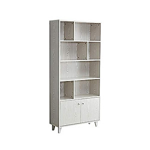 Mixcept Modern Bookcase with 2 Doors 68" Tall Storage Cabinet Wooden Bookshelf with 7 Compartments for Home Office, White Wash
