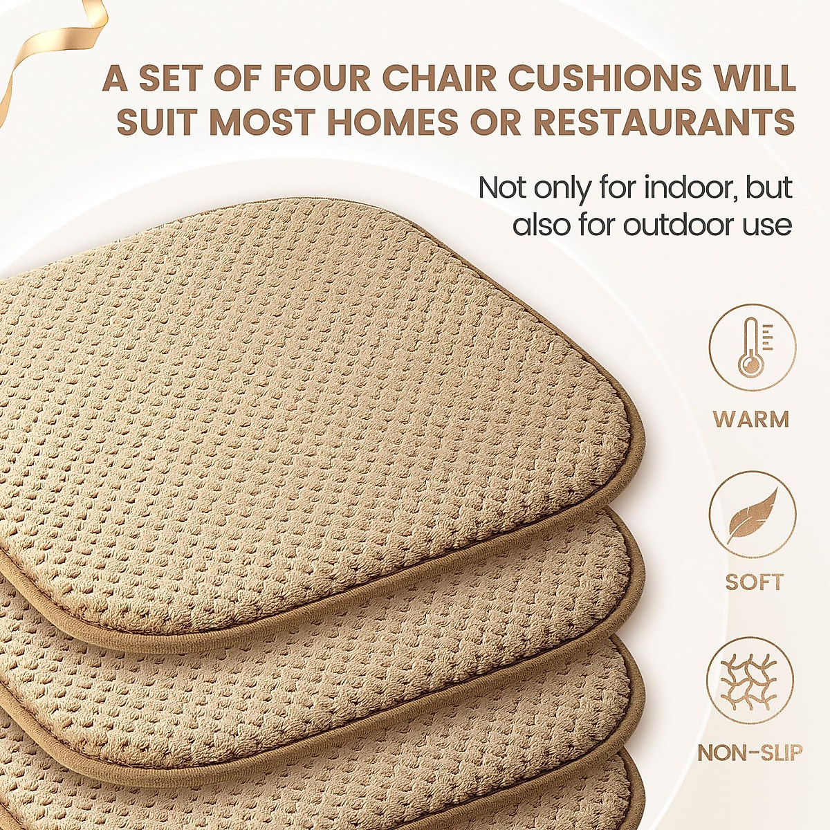 BSAOUTZ Seat Cushions for Dining Chair 4 Pack, 16×16 Kitchen Chair Cushions, Non Slip Washable Chair Pad for Kitchen Chair, Rocking Chair, Outdoor Chair, 16x16 Taupe