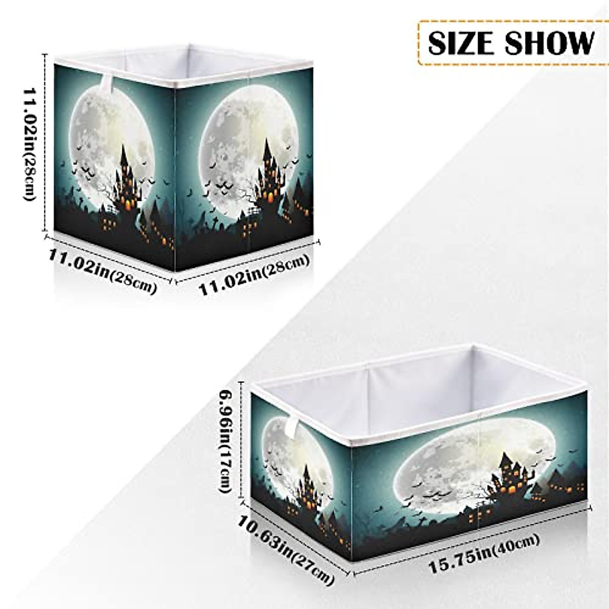Halloween Castle Full Moon Storage Baskets for Shelves Foldable Collapsible Storage Box Bins with Cubes Toys Closet Organizers for Pantry Clothes Storage Toys, Books, Home, Office,16 x 11inch