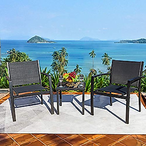 Homall 3 Pieces Patio Furniture Set Outdoor Patio Conversation Set Textilene Bistro Set Modern Porch Furniture Lawn Chairs with Coffee Table for Home, Lawn and Balcony (Black)