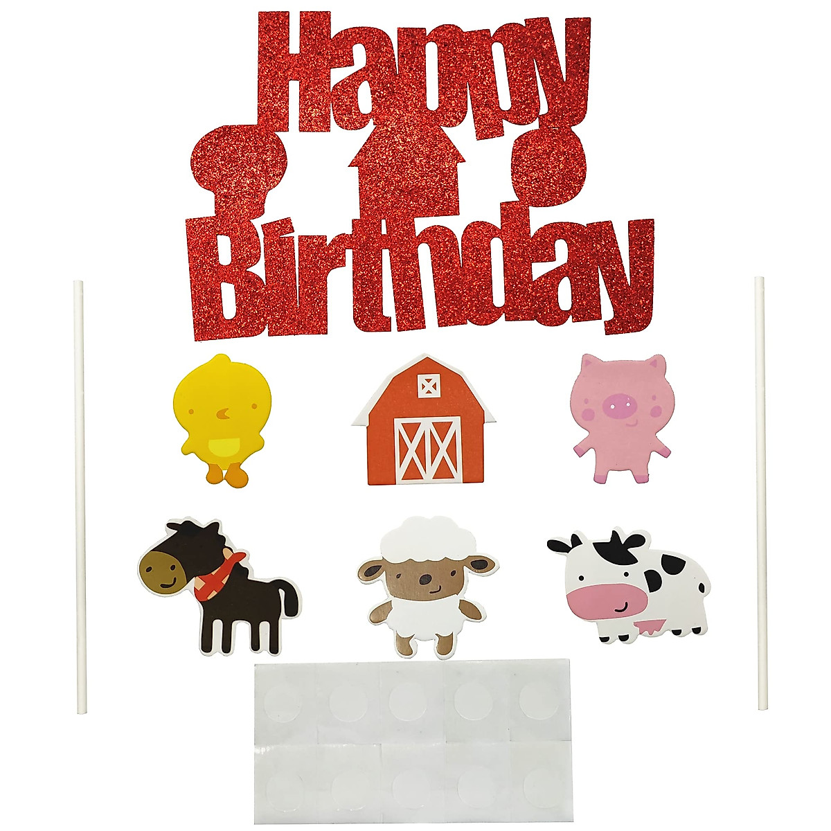 Wolpark Glitter Farm Animal Cake Toppers Farm Animal Cupcake Toppers 25 PCS Farm Birthday Party Supplies Decorations for Baby Shower Kids Birthday Cartoon Cupcake Topper Picks
