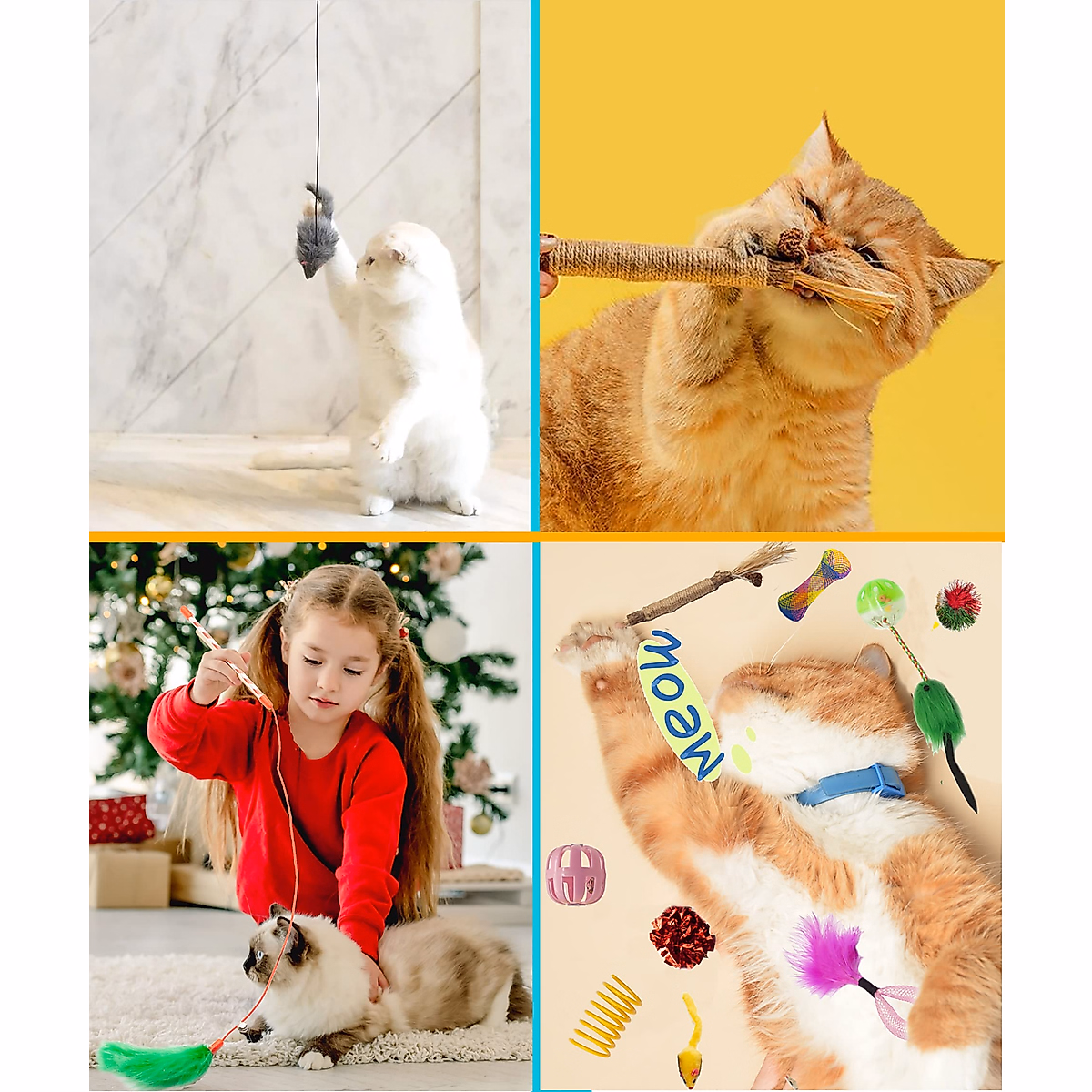 Fashion's Talk Cat Toys 50 Pcs for Indoor Cats,Interactive Door Hanging Mice Feather Toy Cat Spring Toy Cat Wand Catnip Crinkle Balls Silvervine Sticks Balls Kitten Toys Bulk