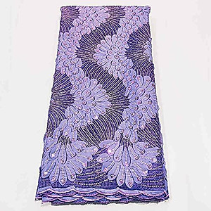 LadyQ Luxury African Sequins Lace Fabrics 2021 Blue Latest Nigerian Lace Fabric 5 Yards 3D Tulle Net Lace Material for Party Dreeses 623LD (Lilac)