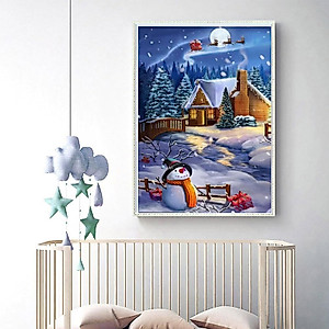 Yonmlenm Christmas Night Diamond Art Kits-Adult DIY Snowman House Round Dot Diamond Art Kits,Suitable for Gift Home Bedroom Living Room Wall Decoration(12×16)