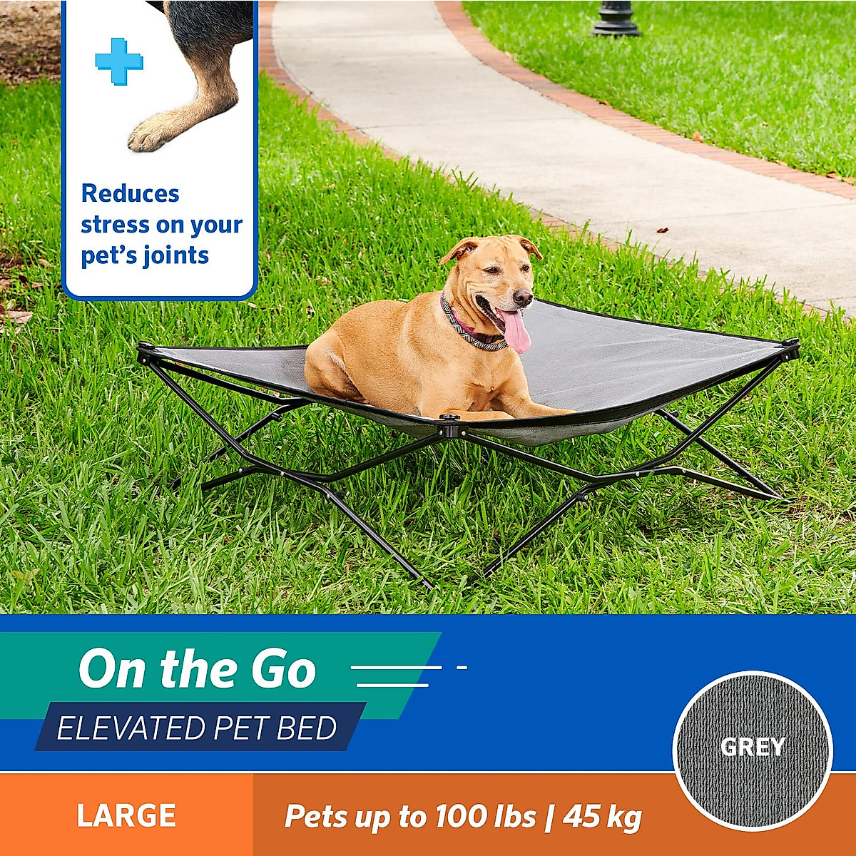 On The Go Pet Bed - Steel Grey - Large (36" 36")