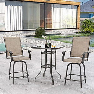 UDPATIO Patio Swivel Bar Stools Chair of 2, Outdoor Bar Height Set, All Weather High Back and Armrest Patio Stools & Bar Chairs for Backyard, Lawn Garden, Balcony and Pool, Brown