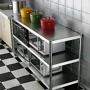 GOCHUSX Stainless Steel Shelf, Kitchen Storage Rack, 3-Tier Shelving Units and Storage, Standing Shelving Work Table for Kitchen Garage Office ( Color : Silver , Size : 80X30X80CM )