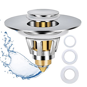 Universal Bathroom Sink Stopper, Fits 1.1-1.85 Inch Drain Holes, Pop Up Sink Drain Stopper, Easy to Use Drain Plug Bathroom Sink Drain Cover, Pure Brass Bathroom Sink Drain Strainer with Hair Catcher