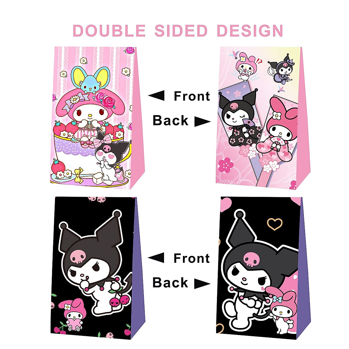BNFUO 12 Pack Kuromi Party Favor Gift Bags for My Melody Birthday Party Decorations