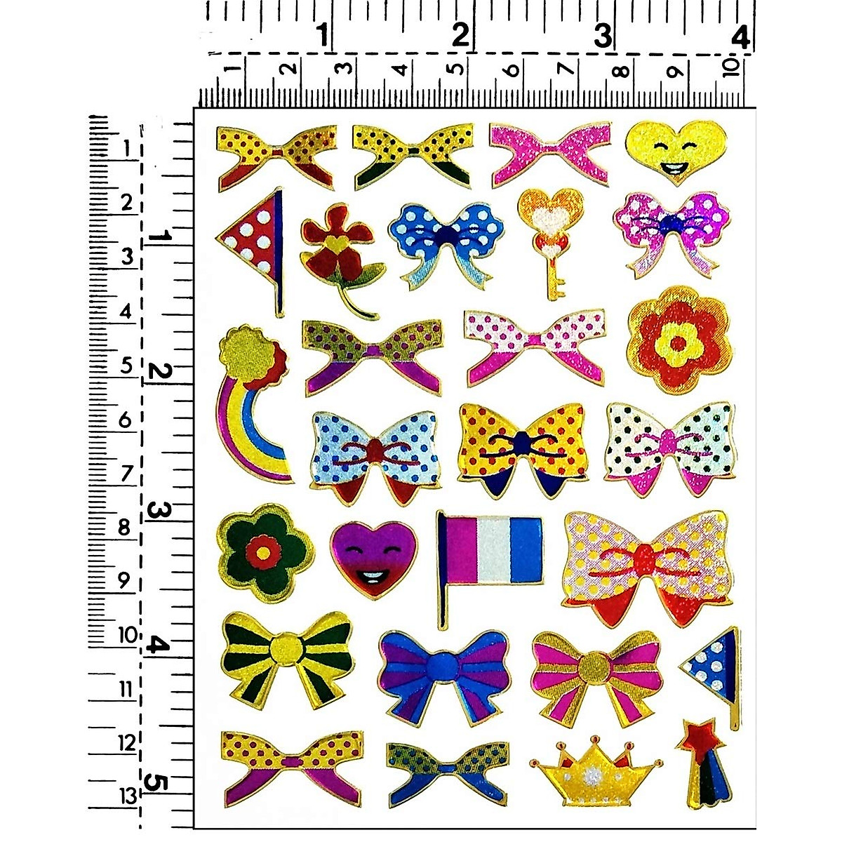 Stickers Glitter Pack 10 Sheets Lovely Rainbow Heart Bow Sticker Cartoon Kids Scrapbooking School Reward Xmas Birthday Party Favors Reward Gift (03)