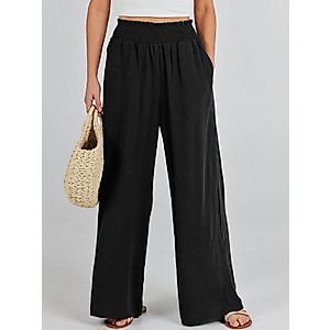 Caracilia Womens Linen Pants Wide Leg Palazzo Lounge Pant High Waisted Flowy 2024 Summer Beach Work Boho Casual Trousers Black Medium