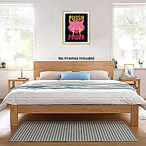 Pink Aesthetic Poster Preppy Room Decor, Cat Canvas Wall Art, Female Power Art Painting, Lightning Art Print for Teen Girls Bedroom College Dorm Room Decor, Girls Trend Wall Decor--12” x 16” Unframed