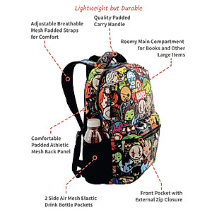 Marvel Kawaii Avengers Boys Girls 16" School Backpack (One Size, Black/Multi)