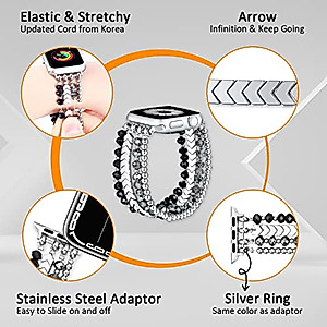 Fastgo Bracelet Band Beaded Compatible with Apple Watch 38mm 40mm 41mm 42mm 44mm 45mm 49mm Women,Fashion Elastic Stretch Strap Bands for Iwatch SE&Series 9 Ultra 8 7 6 5 4 3 2 1(Black/Sliver/Grey,S/M)
