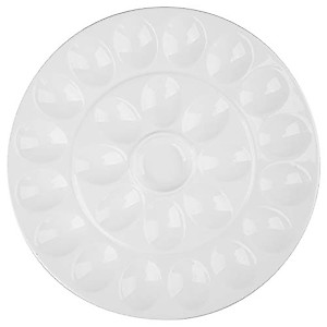 Foraineam 2 Pack 12.6 Inches Porcelain Deviled Egg Tray/Platter, White Egg Dish with 25 Compartments