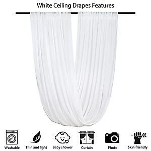 White Ceiling Drape for Wedding 5ft x 30ft Chiffon Arch Sheer Backdrop Curtain for Ceremony Reception Swag Parties Decorations