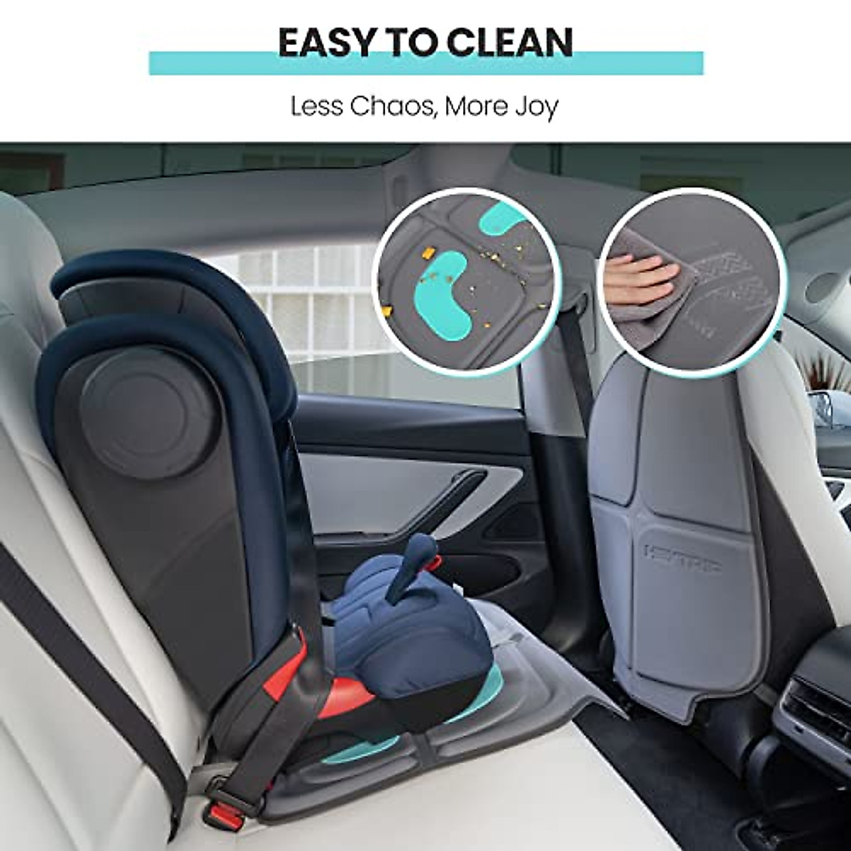 HEYTRIP Car Seat Protector, 2 Packs, Rear-Facing/Forward Facing Car Seat Mat for 0~12 Years Old Children, Waterproof, Easy Cleanup, Non-Slip, Fit Most Car Seats(Light Grey Blue)
