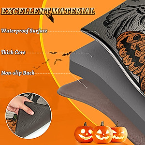 Alishomtll Halloween Kitchen Decor Mats Anti Fatigue 2 Pieces, Non Slip Kitchen Rugs for Halloween Decors, Pumpkin Ghost Black Cat Halloween Rug and Door Mat for Party,17''x29''+17''x47''