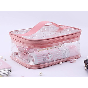 WANBAO 2 Pcs Transparent Makeup Bag Zipper Waterproof Portable Travel Storage Pouch, Pink Green