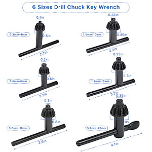 Worldity 6 Sizes Drill Chuck Key Wrench, Heavy Duty Carbon Steel Replacement Drill Press Chuck Key for Drill Clamping Tool (Chuck Diameter: 5/32" 1/4" / 3/8" / 1/2" / 5/8" 3/4")