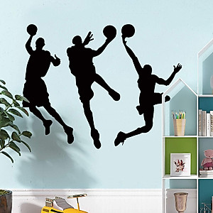 Amaonm 31.5" x 53.1" Removable DIY Vinyl Three Basketball Players Slam Dunk Silhouette Wall Decals Spoting Basketball Duck Layup Sporter Wall Sticker for Kids Room Boys Bedroom Classroom