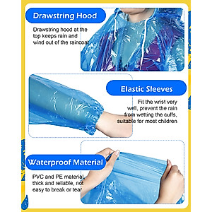30 Pcs Kids Rain Ponchos Bulk Disposable Rain Ponchos for Kids Emergency Ponchos Disposable Ponchos Pack (Pink, Purple, Blue)