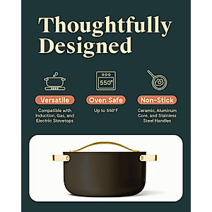 Caraway Nonstick Ceramic Dutch Oven Pot with Lid (6.5 qt, 10.5") - Non Toxic, PTFE & PFOA Free - Oven Safe & Compatible with All Stovetops (Gas, Electric & Induction) - Black