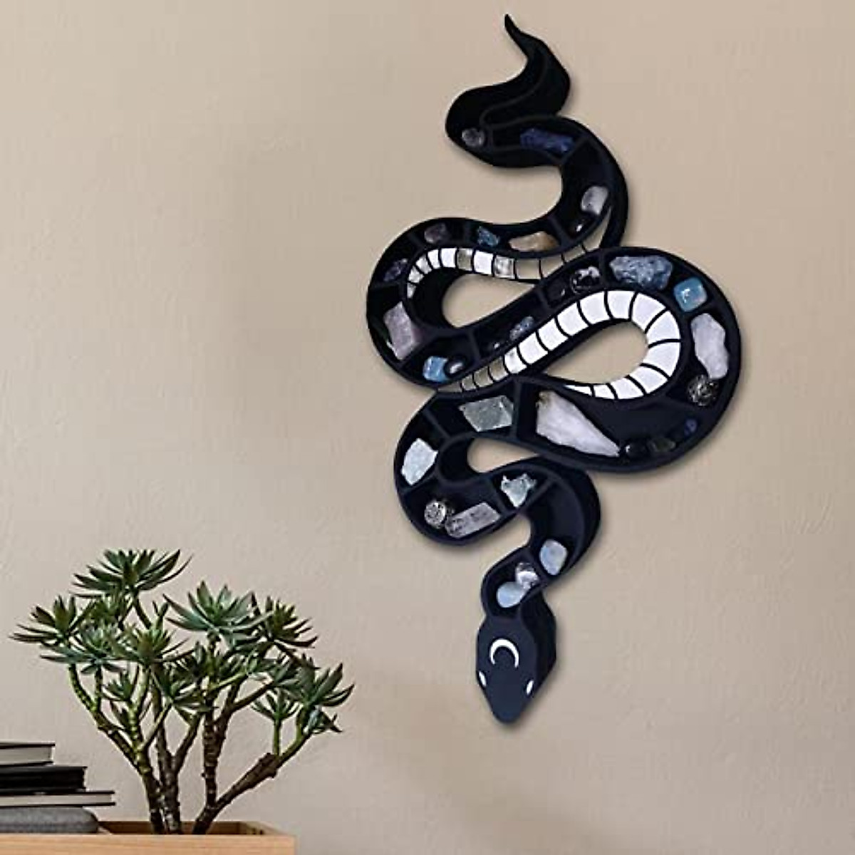 COUNTOOZQ Creative Floating Shelves Snake Shape Wall Decor Wood Wall Shelves Decorative Wall Hanging Crystal Display Shelf for Crystal Stones Chakrastones Mineral Rocks,A