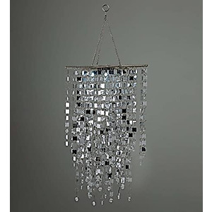 Wind & Weather 12-Inch Diameter by 29.5-Inch High Star-Shaped Mirrored Outdoor Chandelier with Solar Lights Powered by Discreet Solar Panel in Top with 9-Inch Long Hanging Chain Included