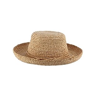 Scala Women's Crocheted Raffia Hat with Drawstring, Natural, One Size